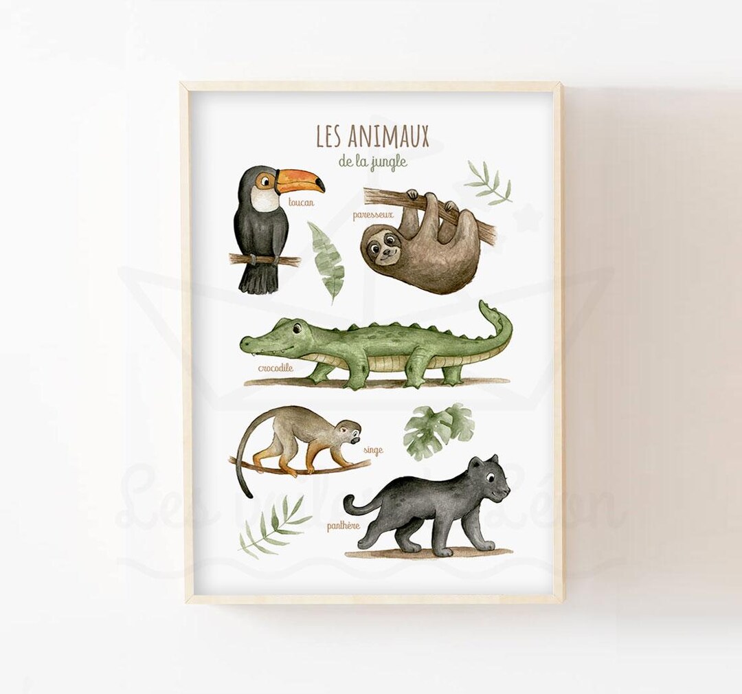 Jungle Animals Poster 30x40cm Wall Decoration Baby Room Green ...
