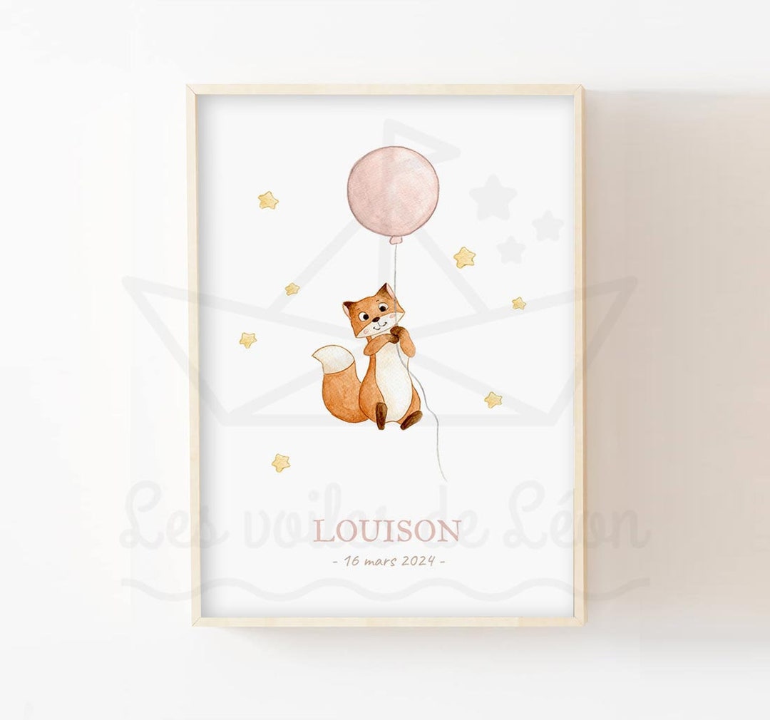Baby Fox Poster A4 (21x29.7cm) OR 13x18cm Watercolor Balloon Sky ...