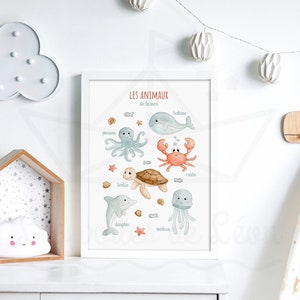 Sea Animals Poster 30x40cm Watercolor for Children Baby Room Decoration ...