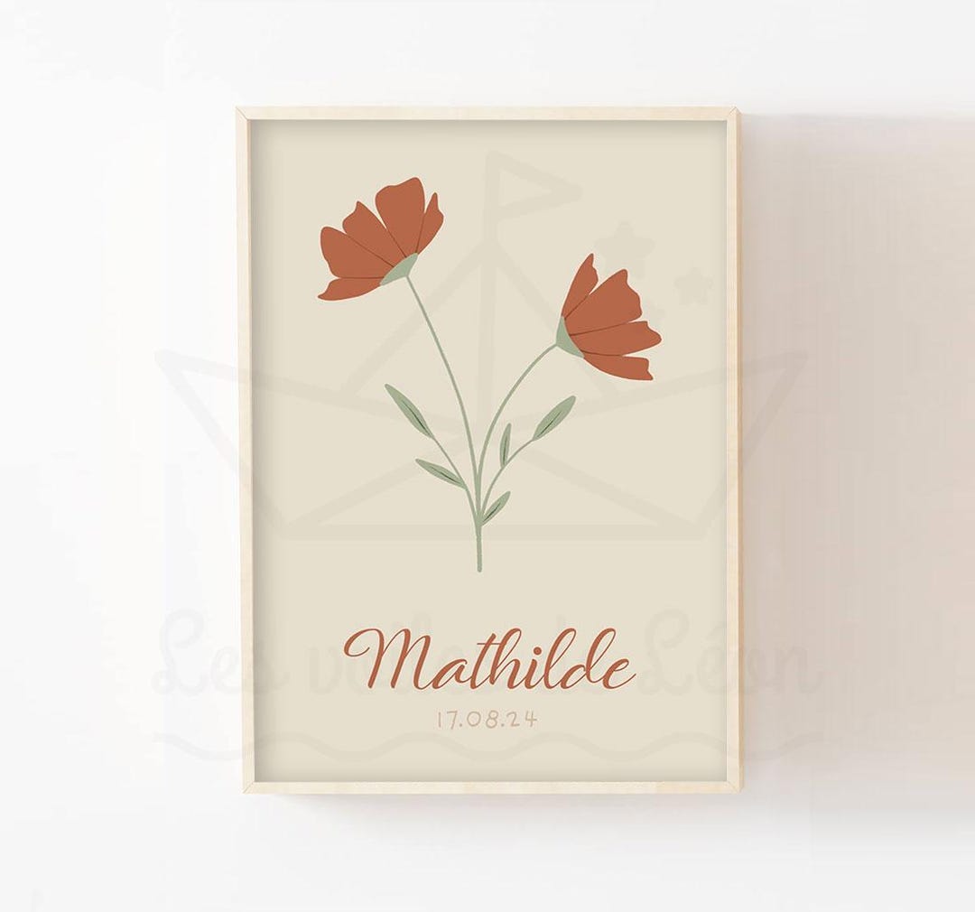 Poppy Baby Room Poster A4 (21x29.7cm) OR 13x18cm Personalized Flower ...