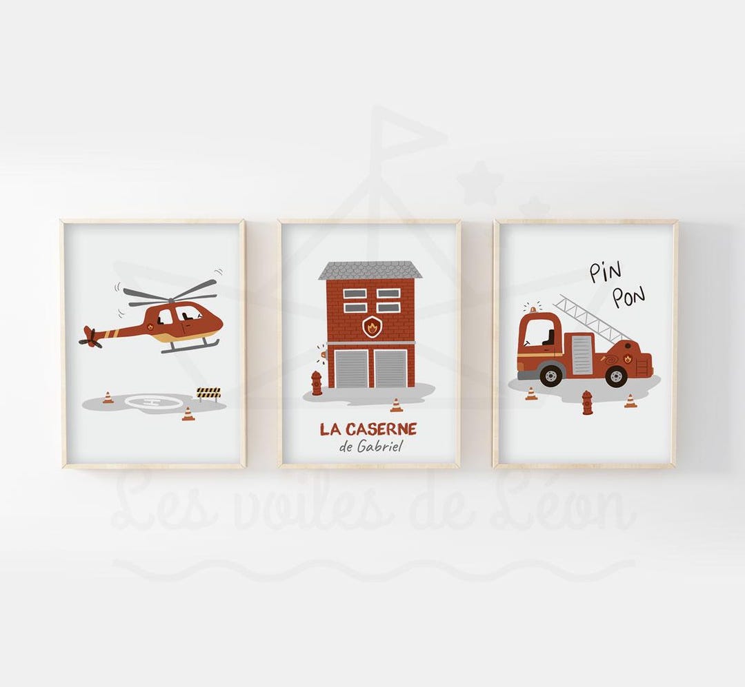 Set of 3 Personalized Children's Room Posters Firefighter Wall ...