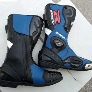 Handmade Suzuki Motorcycle Leather Boots for GSXR Riders Biker Riding ...