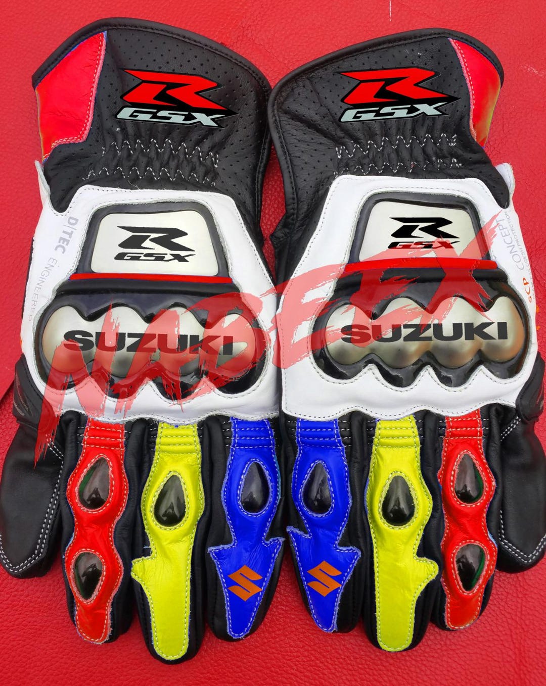 Handmade Motorbike Gloves, Custom Made Suzuki Motorcycle Racing Riding ...