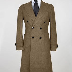 Mens Overcoat Double Breasted Mid Long Trench Overcoats 100% Wool Thick ...