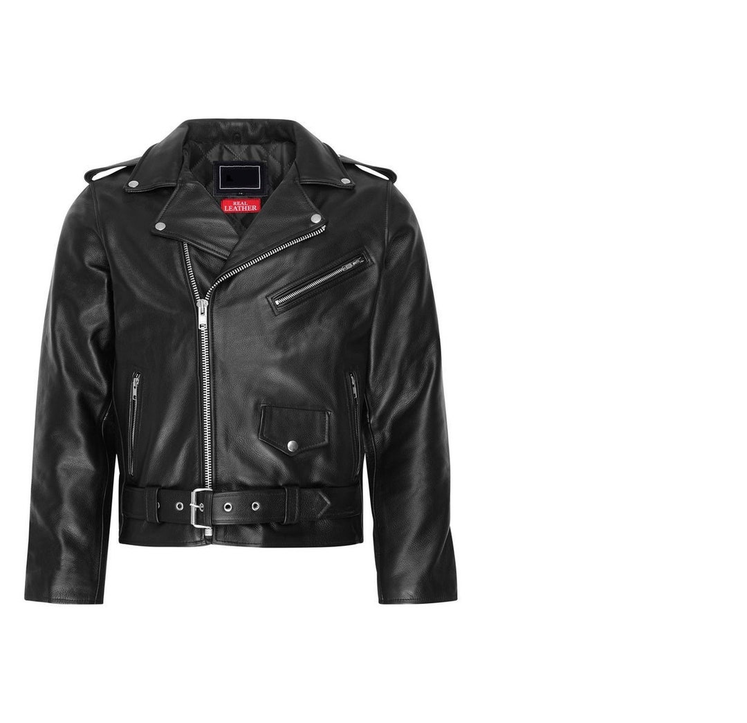 Mens Traditional Style Biker Real Genuine Hand Made Leather Jacket With ...