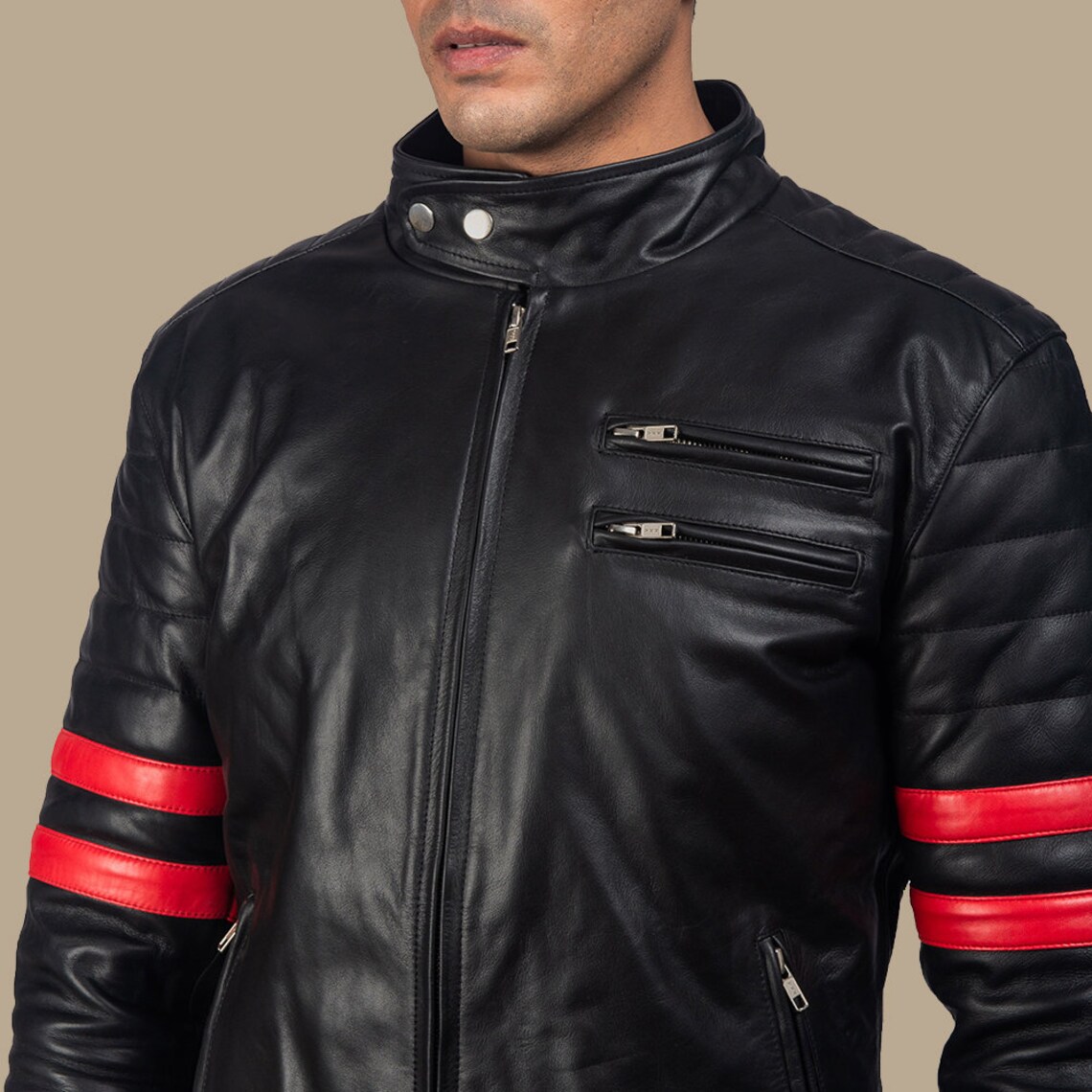 Cafe Racer Biker Jacket Red Stripped Stylish Padded Real - Etsy