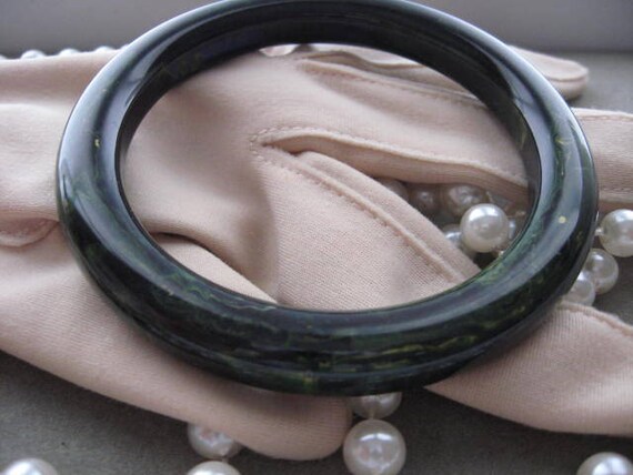 Vtg Blue Moon Bakelite Green Marble Bangle Bracelet - Gem