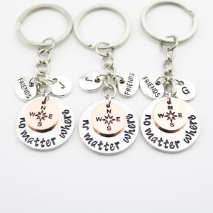 Set of 3 Friendship Keychains With Compass Charms and Initials - Etsy