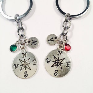 2 Compass Keychains, 2 Friend Keyrings, Sister Gift Set of 2, Two ...
