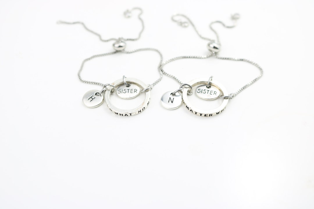 2 Sister Bracelets With Personalized Initial Charms, Twin Sister Gift ...