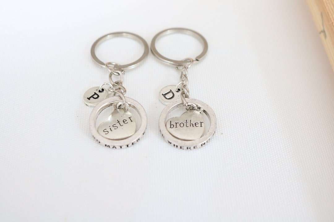 Sister Brother Keychains, 2 Keyring Set Sis Bro, Christmas Gift Man ...