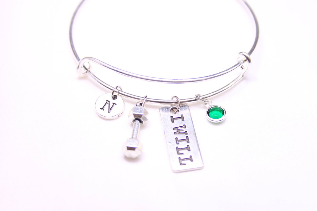Personalized Fitness Bracelet: Dumbbell Charm, Motivational Jewelry - Etsy