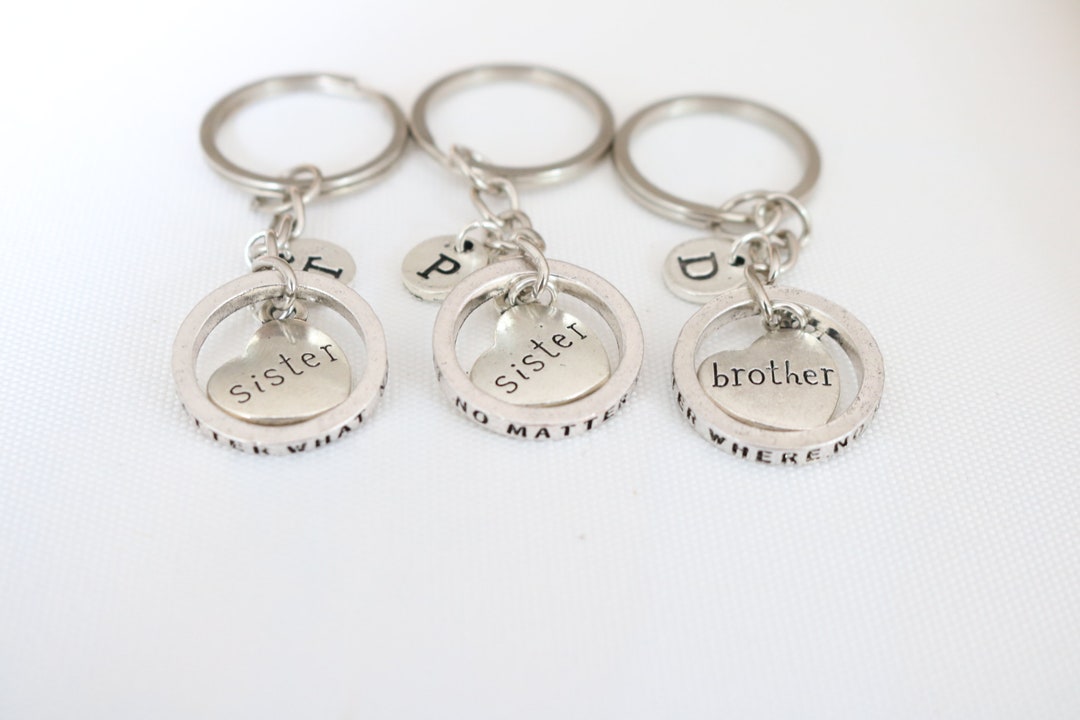 Personalized Sibling Keychain Set: Brother Sister Initial Charm ...
