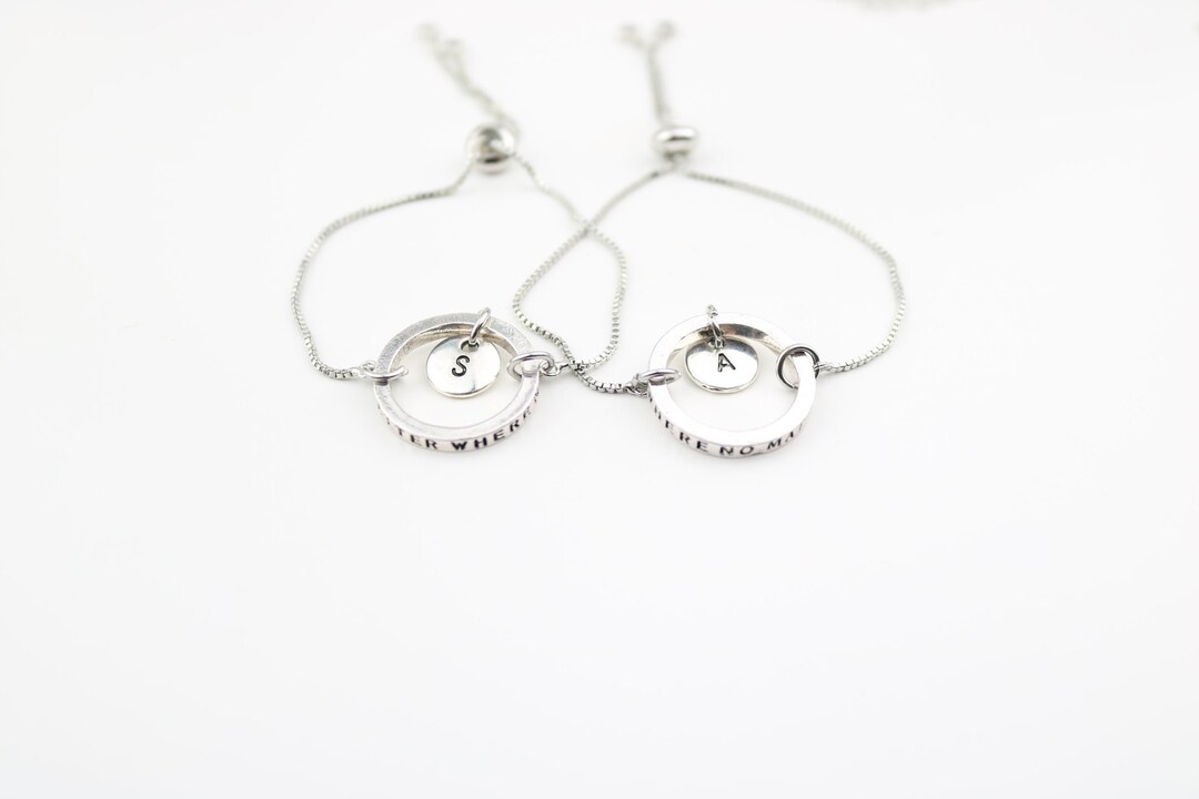 Best Friend Bracelet Set, Personalized Silver Ring Charm, Matching ...