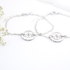2 Bridesmaid Anklets, Matching Anklets Set of 2, Ring Jewelry, Compass ...