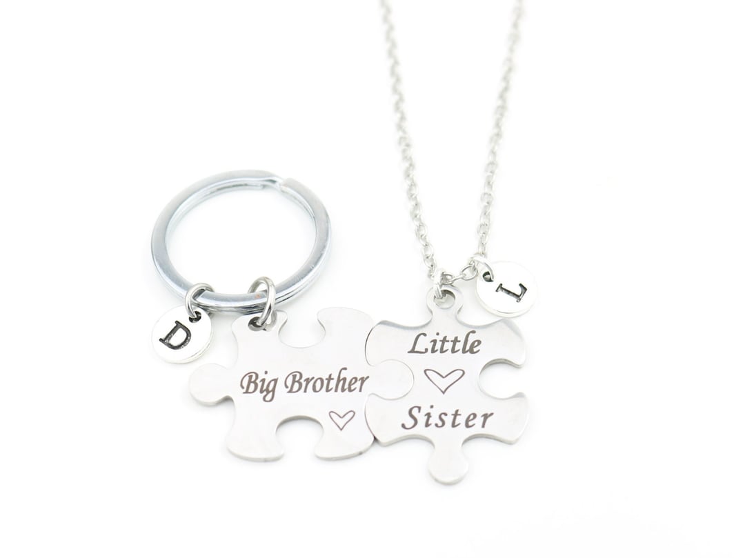 Little Sister Necklace & Big Brother Keychain Personalized With ...