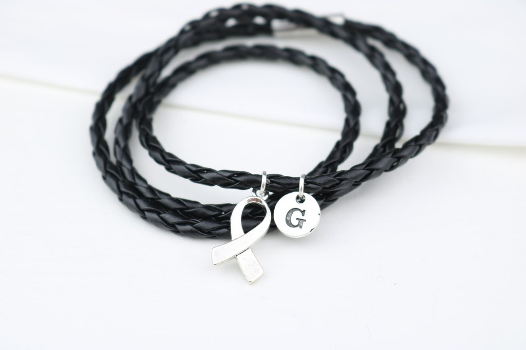 Cancer Bracelet Men, Cancer Ribbon for Him, Leather Bracelet, Cancer ...