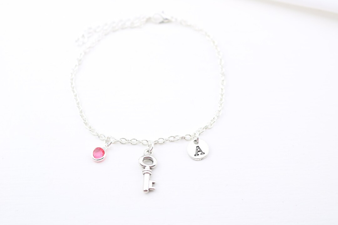 Key Anklet, Personalized, Key Charm Anklet, Silver, Key Jewelry, Ankle ...