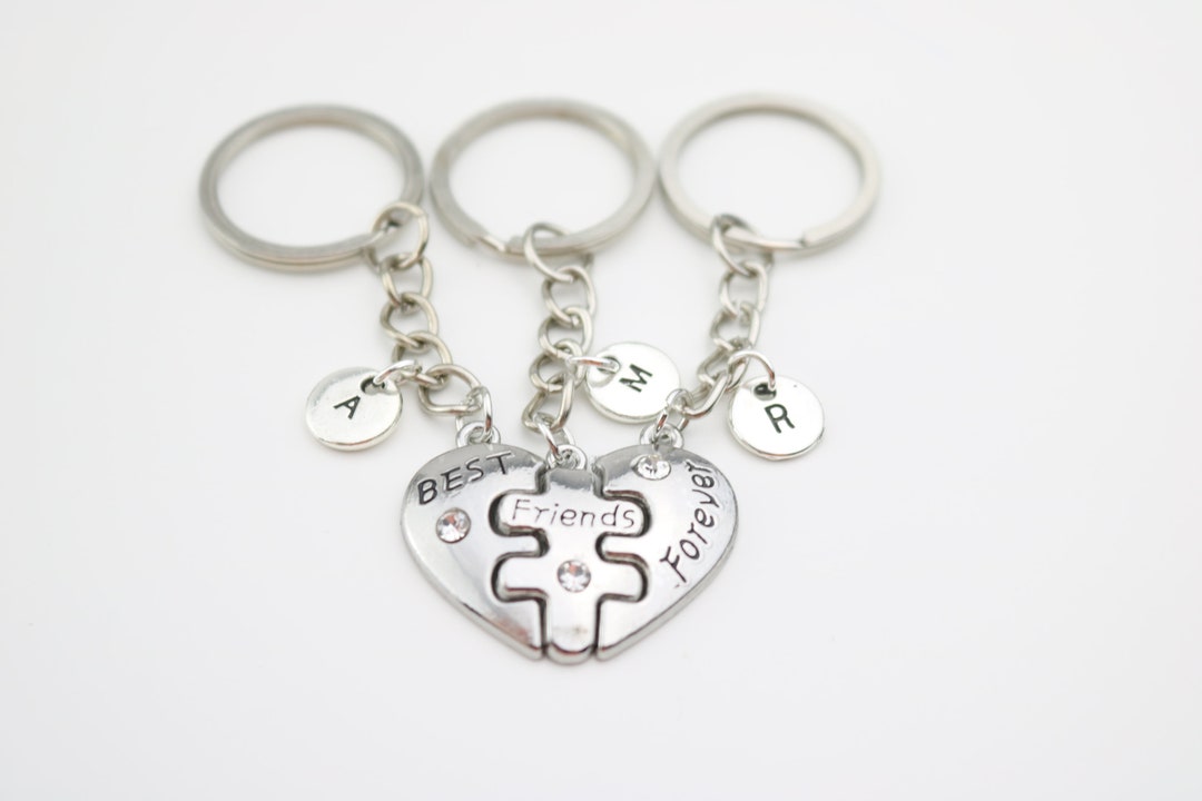 3 BFF Keychains With Personalized Initials, Personalized Heart Puzzle ...