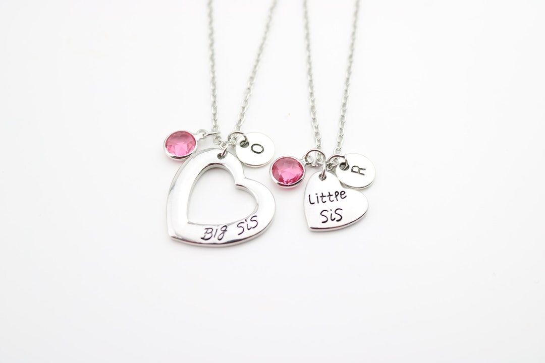 Sister Necklace Set: Big Sis, Little Sis Heart Jewelry - Etsy UK
