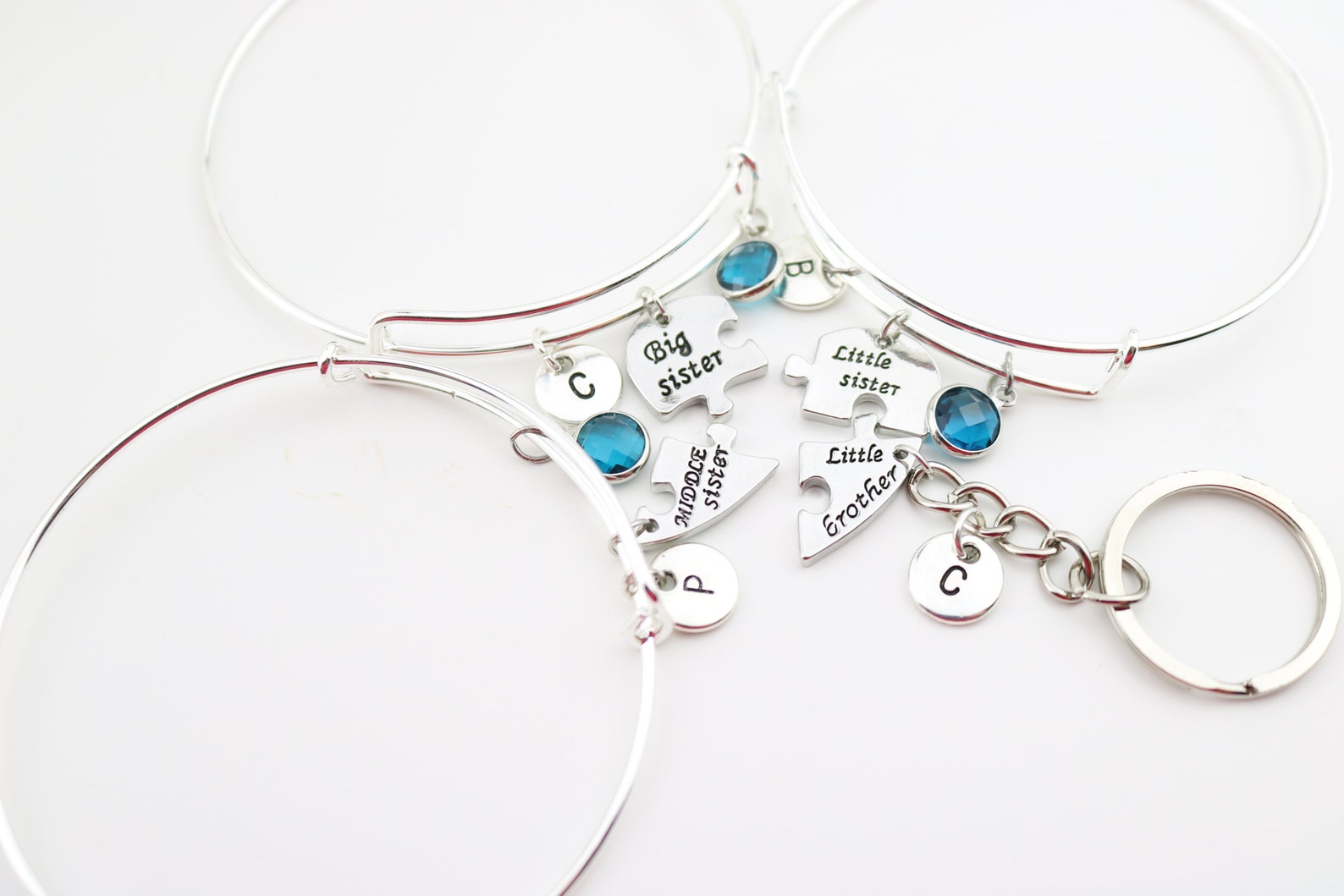 Personalized Sister Brother Bracelet Set of 4: Initial Charm Bangle ...