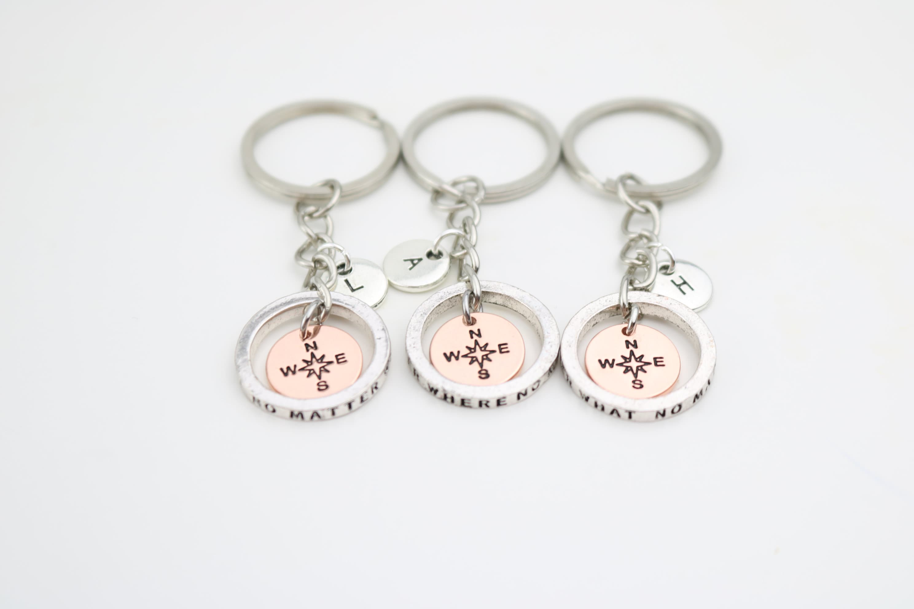 Personalized Best Friend Keychain Set, Compass Charm & Initial - Etsy
