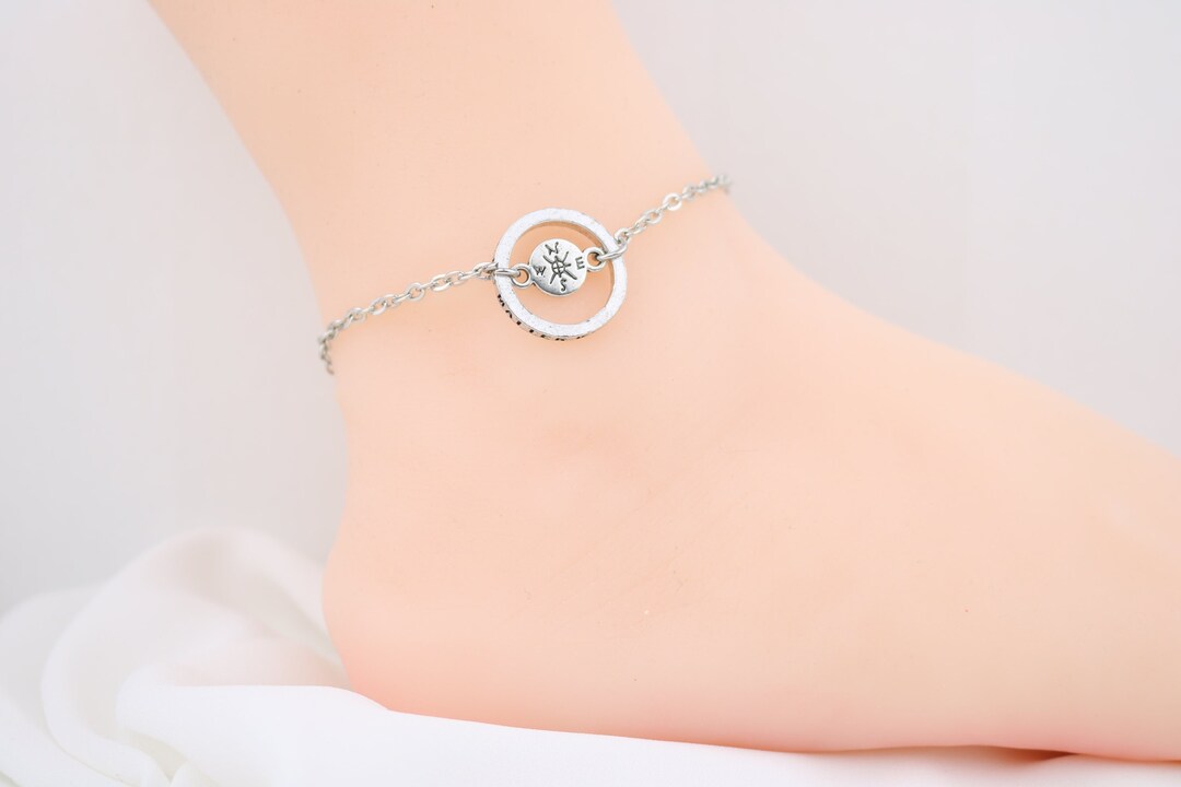 2 Bridesmaid Anklets, Matching Anklets Set of 2, Ring Jewelry, Compass ...