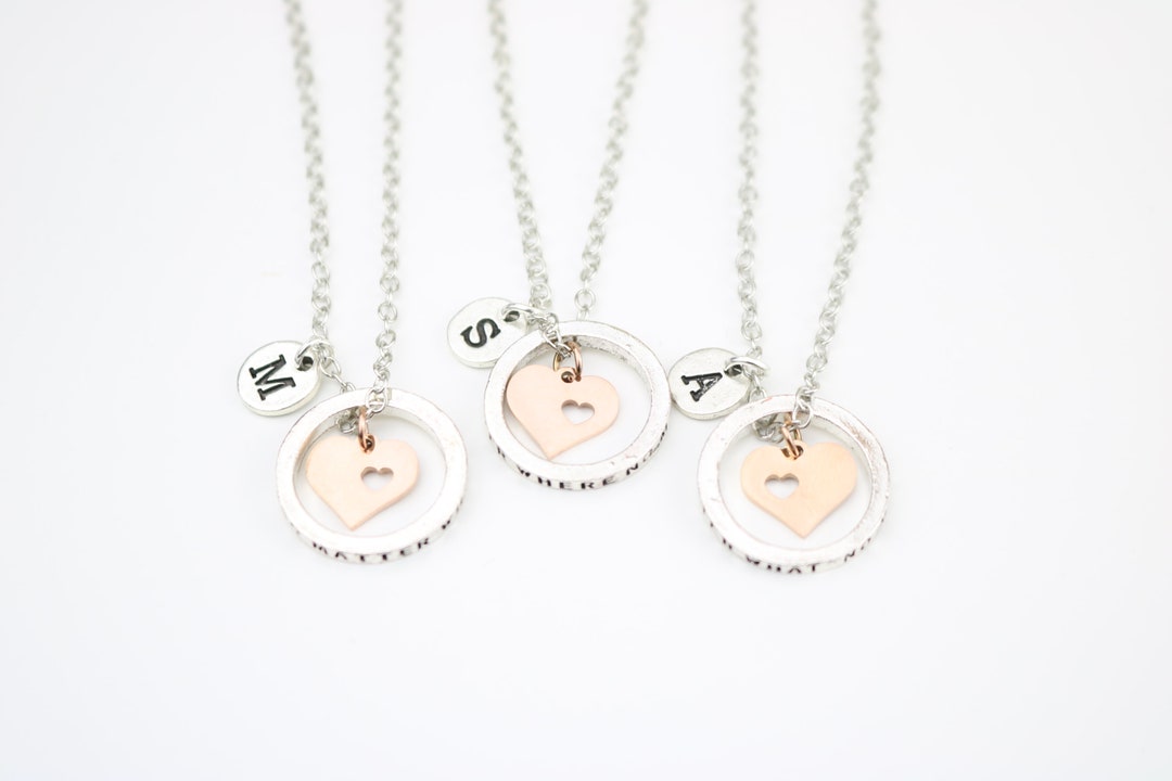 Personalized Promise Ring Necklace Set of 3: Gold Heart Charm, Initial ...