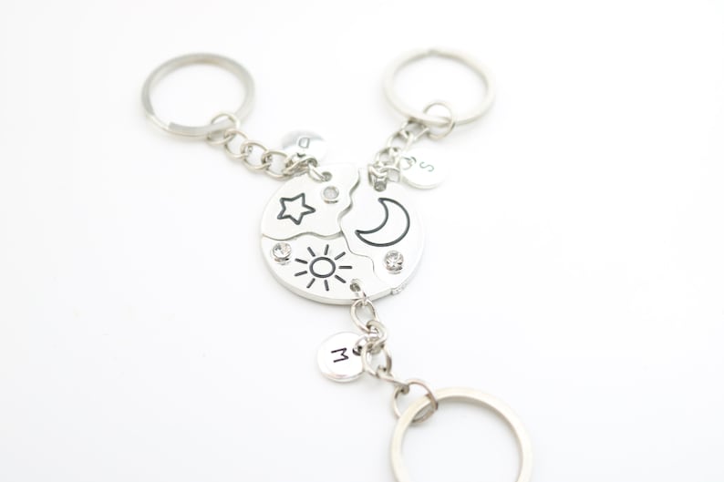 3 Best Friend Gifts Moon Sun and Star Keychains Matching for - Etsy