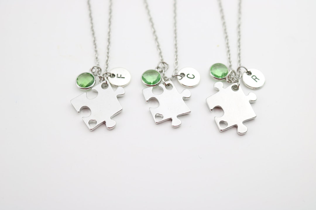 Best Friend Puzzle Necklace Set: Personalized Birthstones, Initials - Etsy
