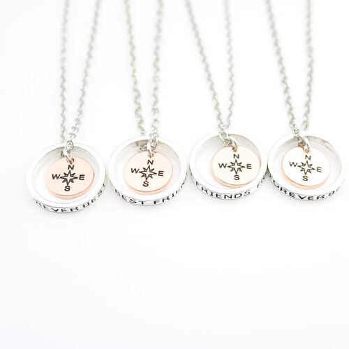 4 Best Friends Gifts Ring Charm Necklaces Compass Pendants | Etsy
