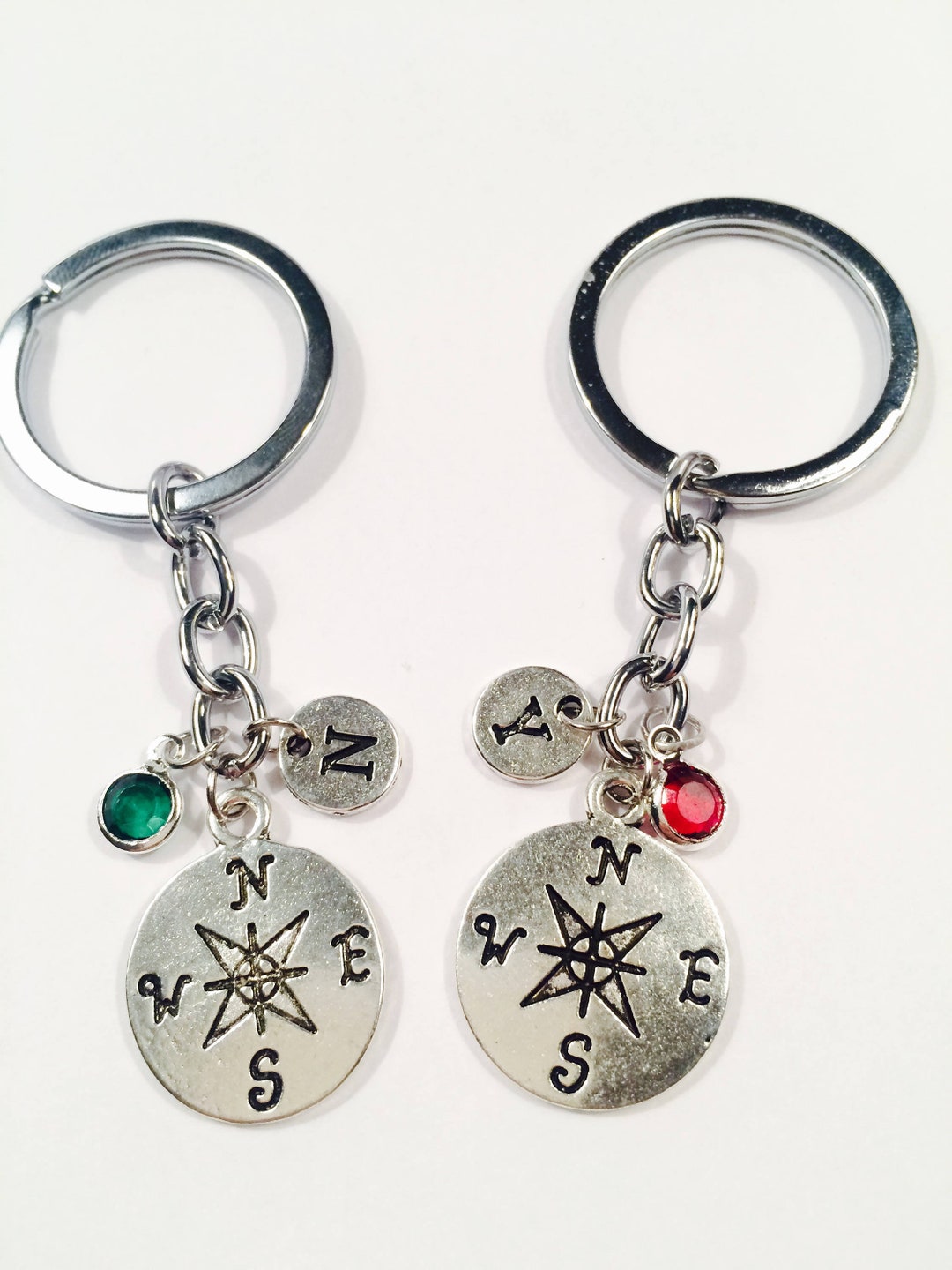 2 Compass Keychains, 2 Friend Keyrings, Sister Gift Set of 2, Two ...