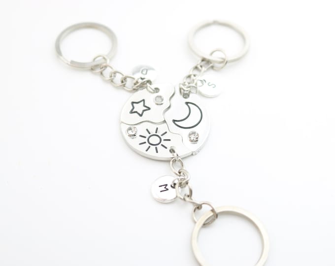 Set of 3, Gold or Silver Keychain or Necklace, Three, Sisters, Siblings ...