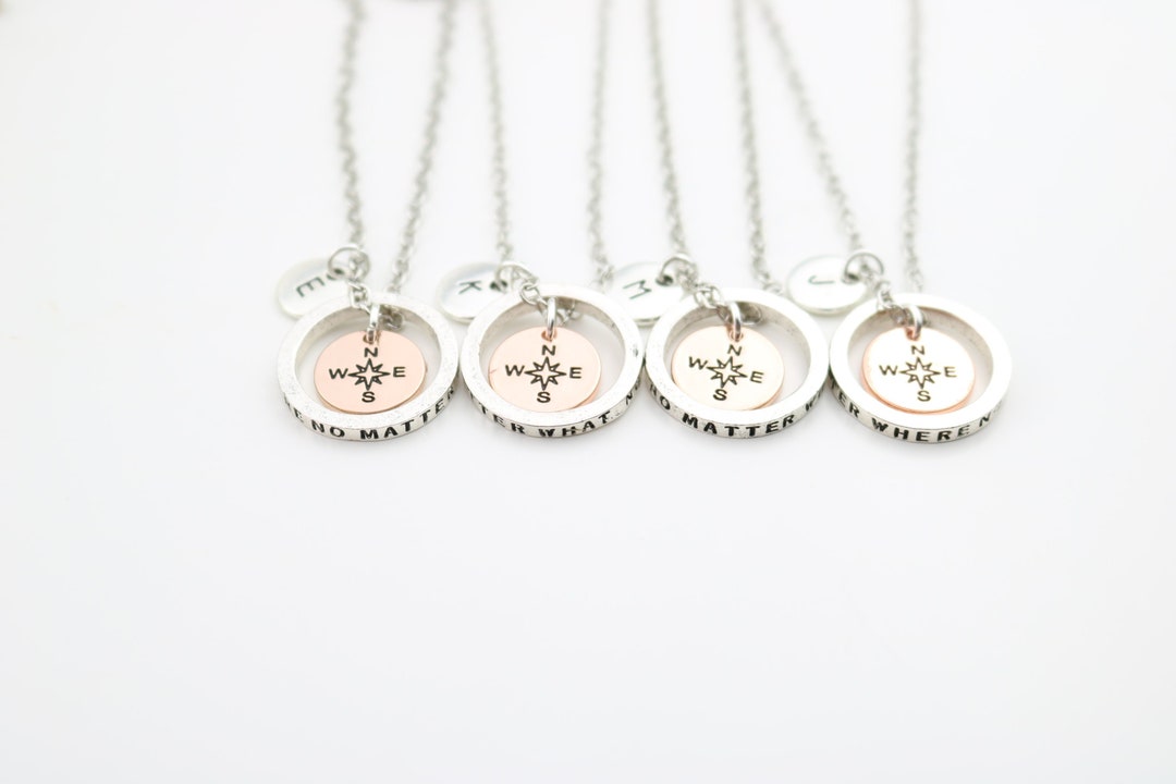 Set of 4 Personalized Compass Necklaces: Friendship Jewelry - Etsy