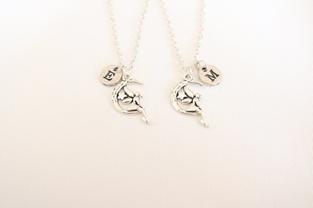 Matching Fairy Necklace Set of 2: Personalized Initial Charm, Sister ...