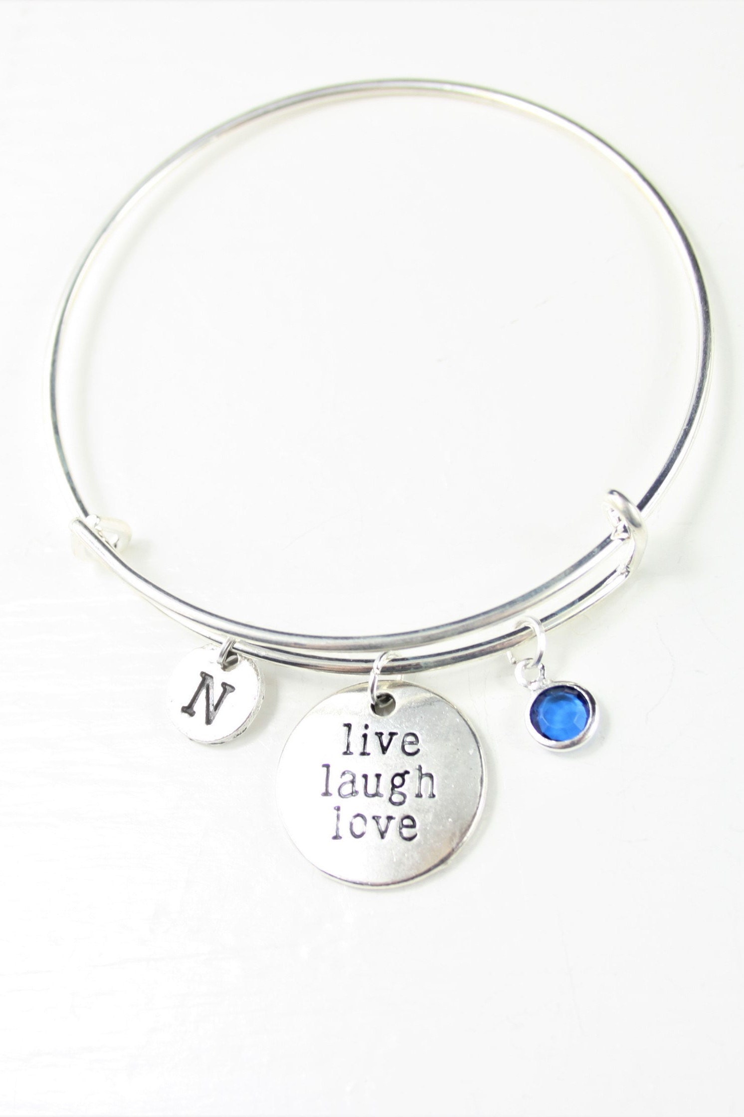 Live Laugh Love Bracelet Monogram Gift Silver Charm Bracelet - Etsy UK