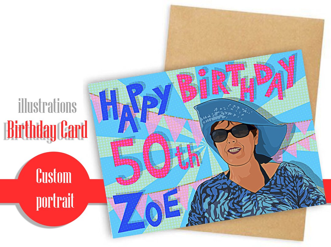 Personalized Portrait on Birthday Card | Jubilee Poster Sign | Digital ...