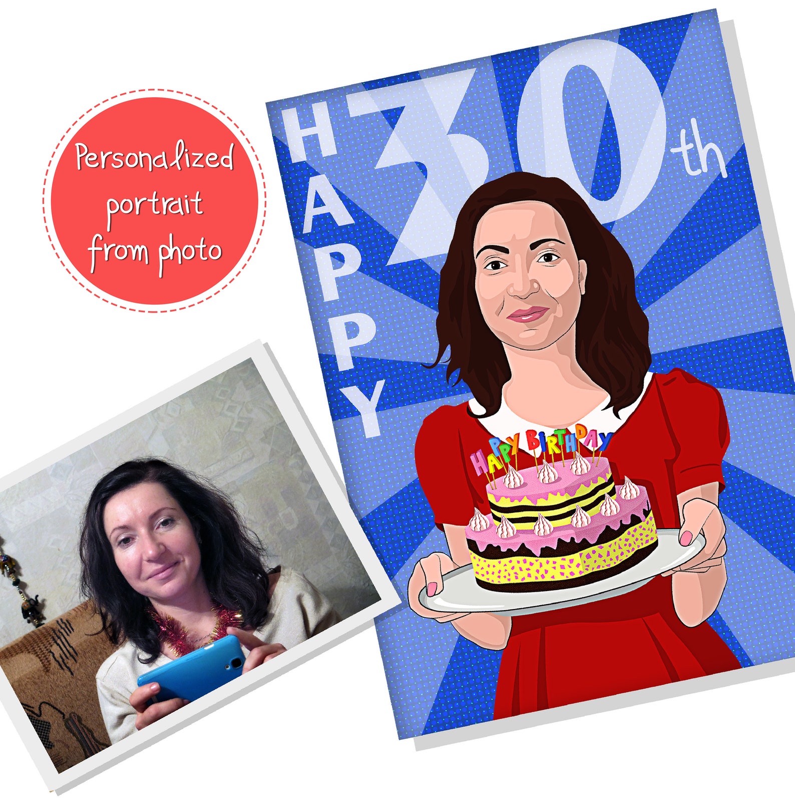 Custom Portrait of Birthday Girl on Greeting Card | Etsy