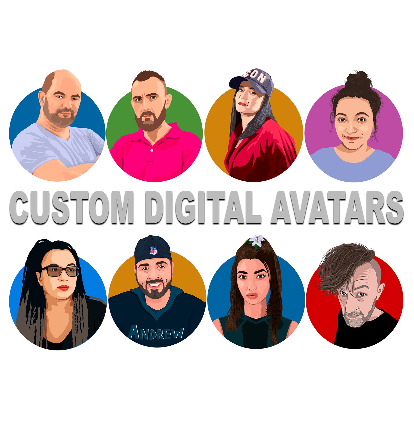 Custom Cartoon Portrait, Social Media Avatar, Logo, Personalized ...
