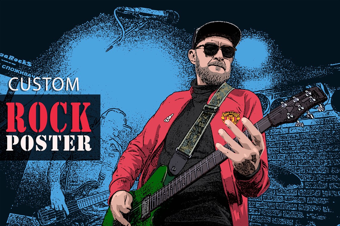Custom Rock Poster Design, Rock Band Digital Poster, Rocker Portrait ...