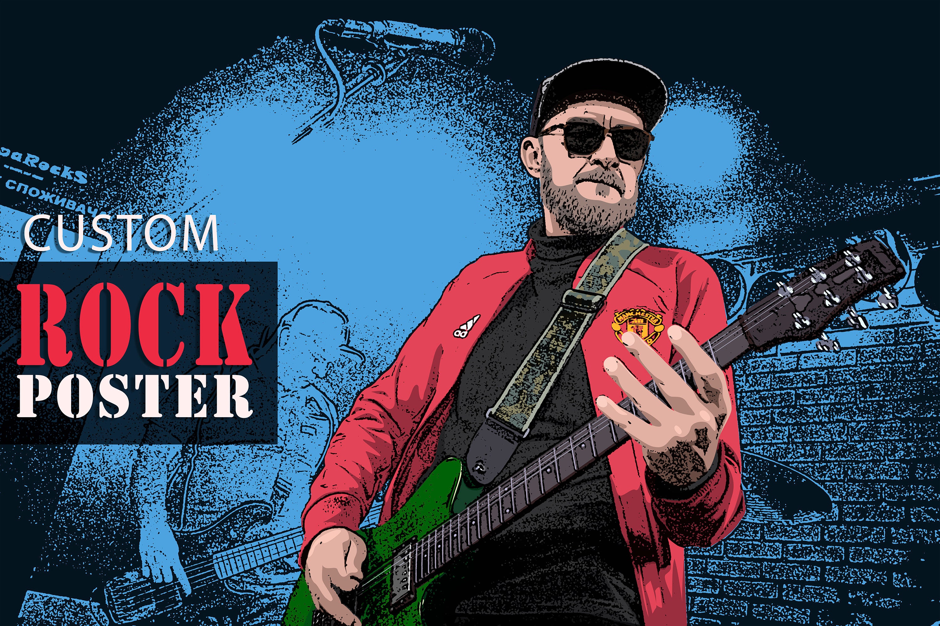 Custom Rock Poster Design, Rock Band Digital Poster, Rocker Portrait ...