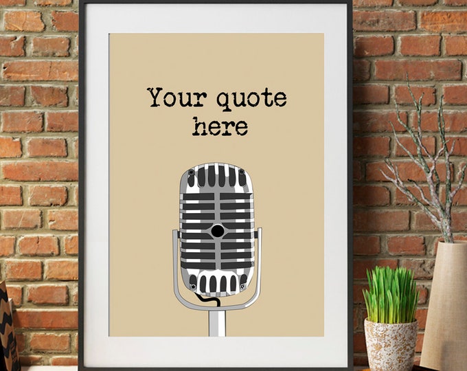 Microphone Print Printable Music Art Black and White - Etsy