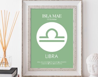 Art Deco Libra Poster Libra Wall Art Zodiac Print Unique - Etsy