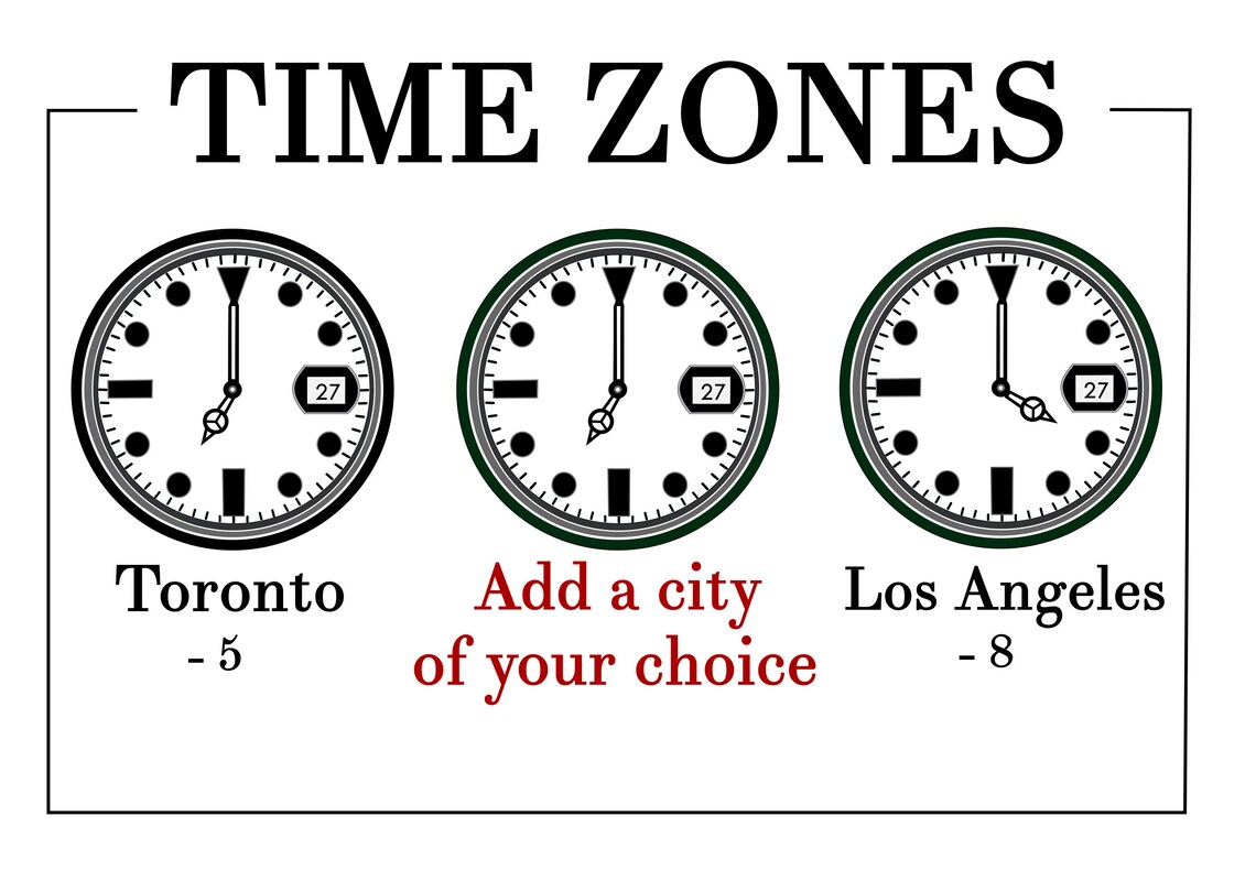 City Time Zones Home Office Print Personalised City Poster - Etsy