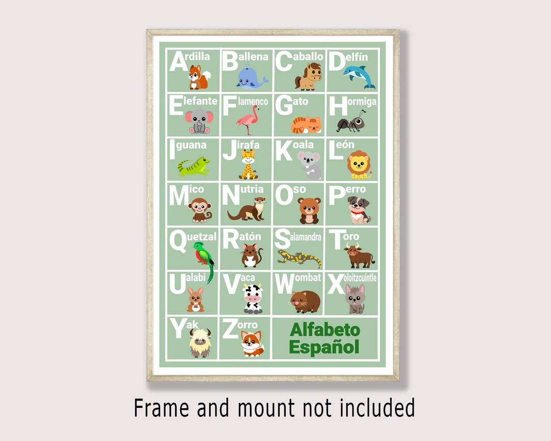 Spanish Animal ABC Poster: Colourful Educational Wall Art for Kids ...