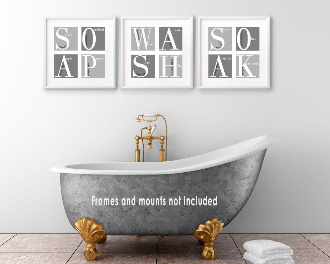 Serene Modern Bathroom Wall Art: Minimalist Typography Prints for Guest ...