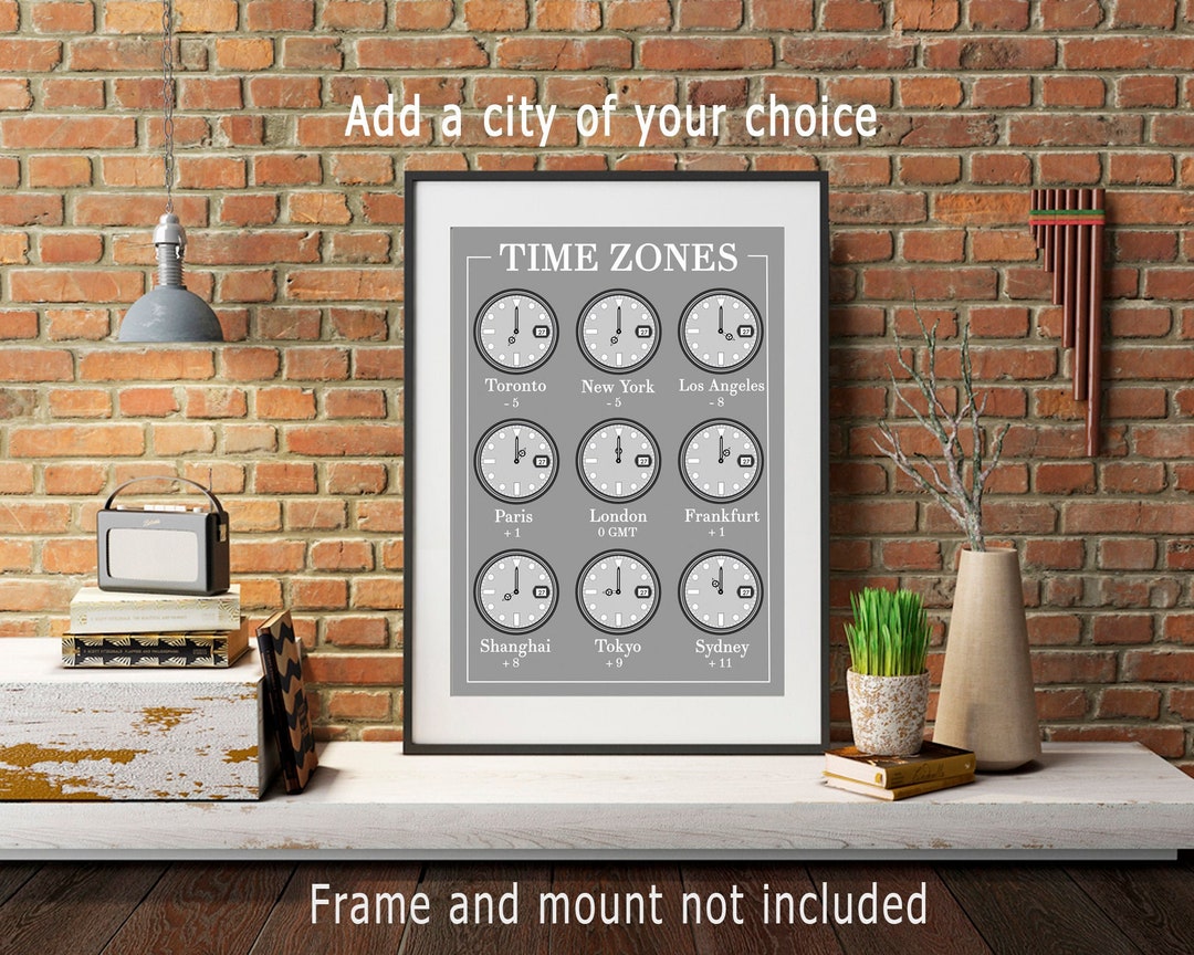 City Time Zones Home Office Print, Personalised City Poster - Etsy