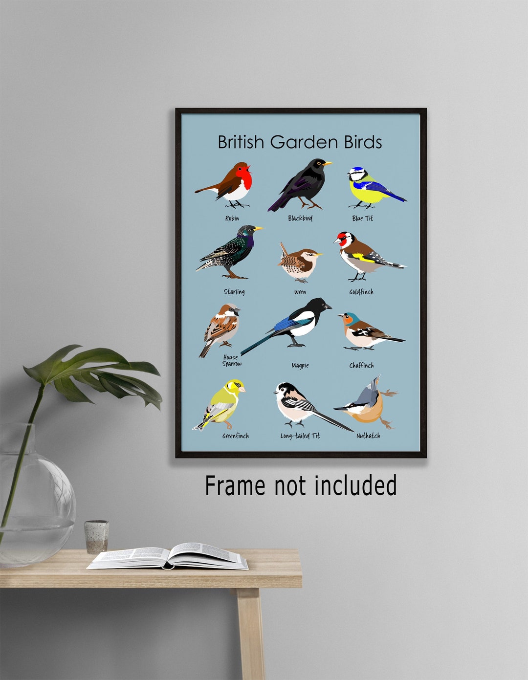 Illustrated British Garden Birds Art Print: Wildlife Species Wall Decor ...