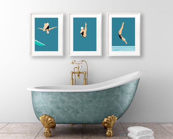 Diving Print Set 3 Art Deco Style Bathroom Posters - Etsy