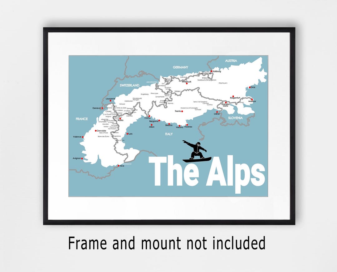 European Alps Ski Resort Map Print: Chalet Decor Gift for Winter Sports ...